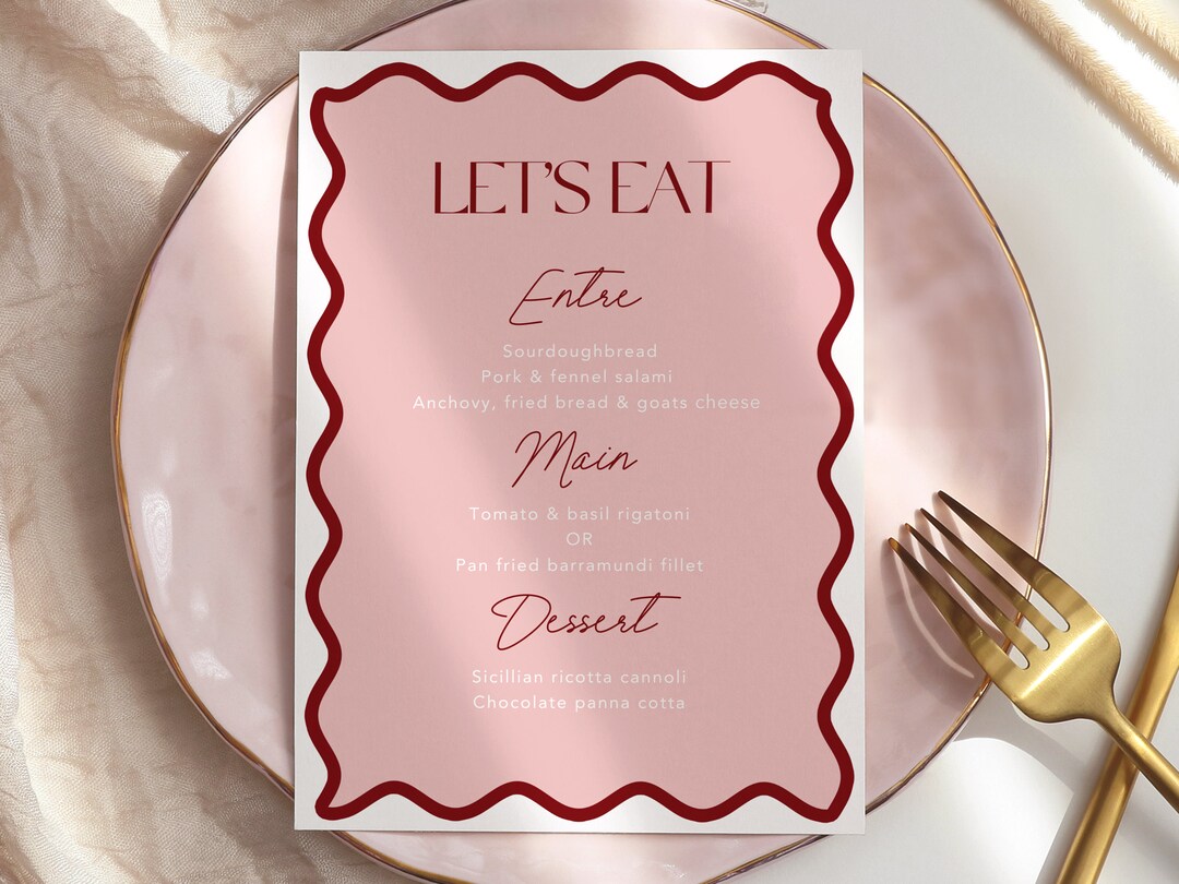 Modern Menu | Pink and Red | Wavy Border Design | Party Stationery ...