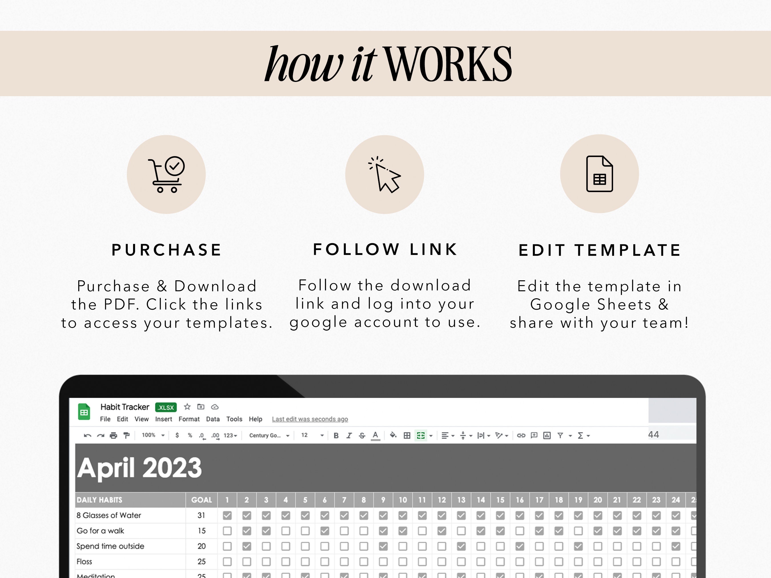 Habit Tracker Google Sheet Template Goals Tracker Wellness Spreadsheet ...