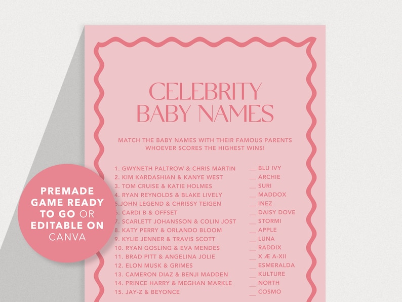 Celebrity Baby Name Baby Shower Game Modern Baby Shower Games Instant ...