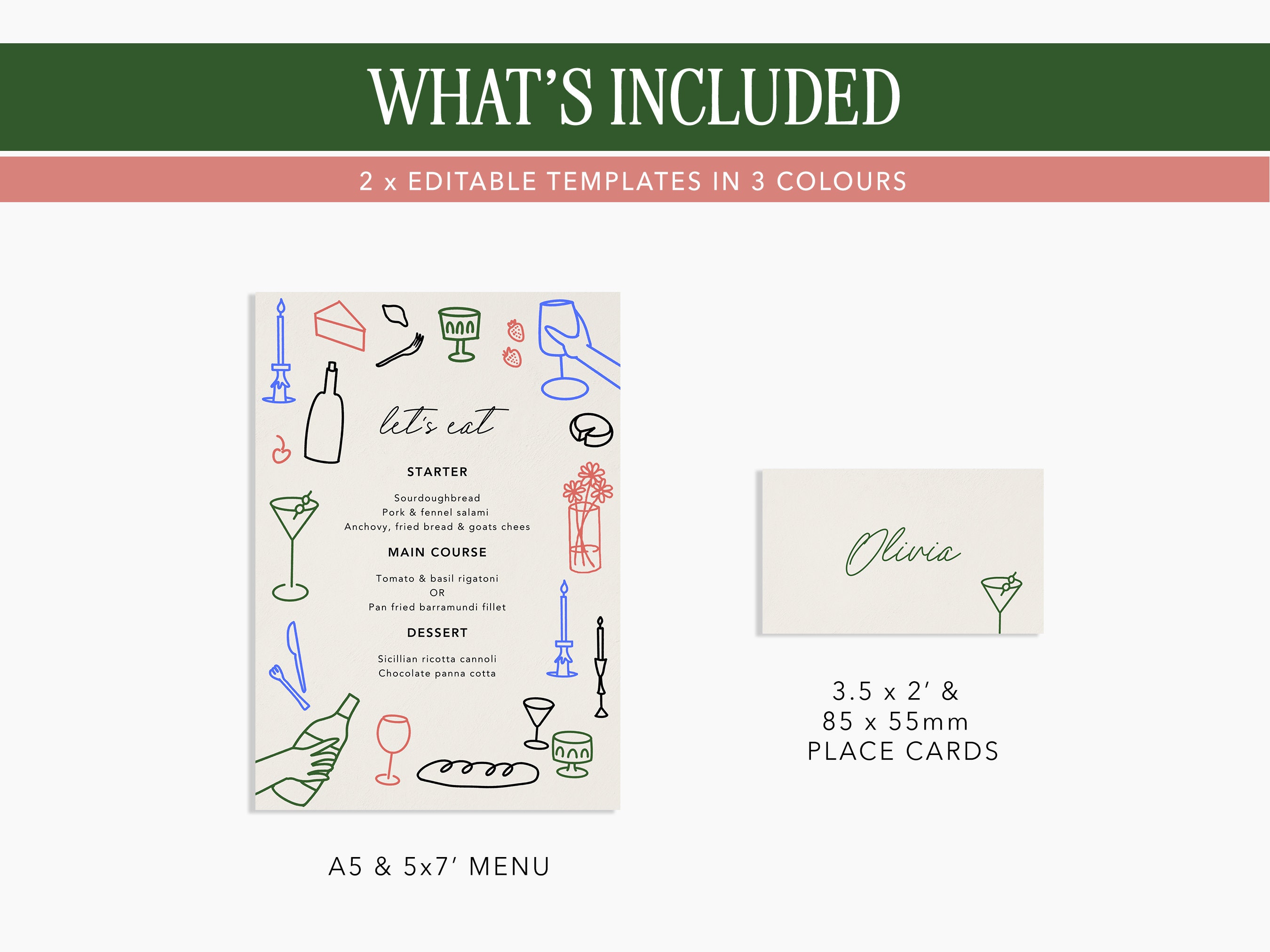 Mediterranean Theme Event Menu and Place Setting Template - Etsy
