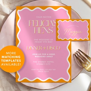 Modern Menu | Orange and Pink | Wavy Border Design | Party Stationery ...