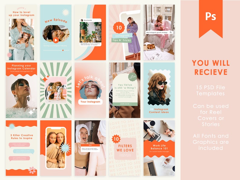 Bold Instagram Reel Cover & Story Templates Set of 15 PSD - Etsy