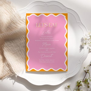 Modern Menu | Orange and Pink | Wavy Border Design | Party Stationery ...