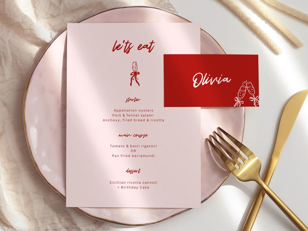 Coquette Theme Event Menu and Place Setting Template | Canva Template ...
