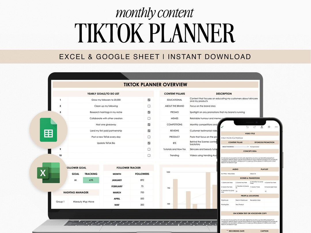Tiktok & Reel Video Content Planner Google Sheet Spreadsheets Excel ...