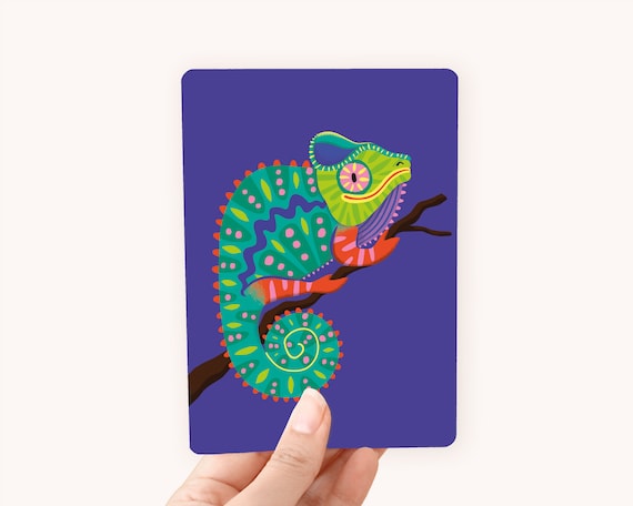 Postcard A6 Chameleon Card for Kids and Animal Lovers - Etsy