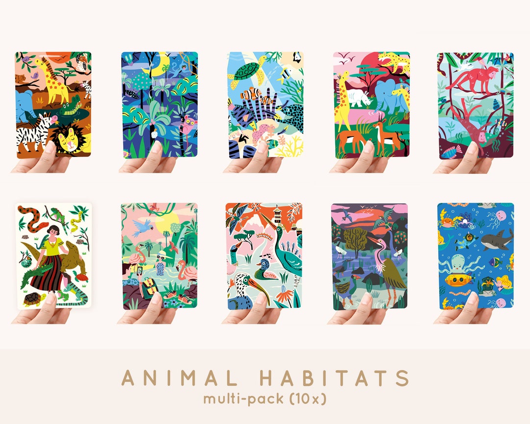 Cards A6 MULTI-PACK! 10x - Animal Habitats Greeting Cards / Postcards ...