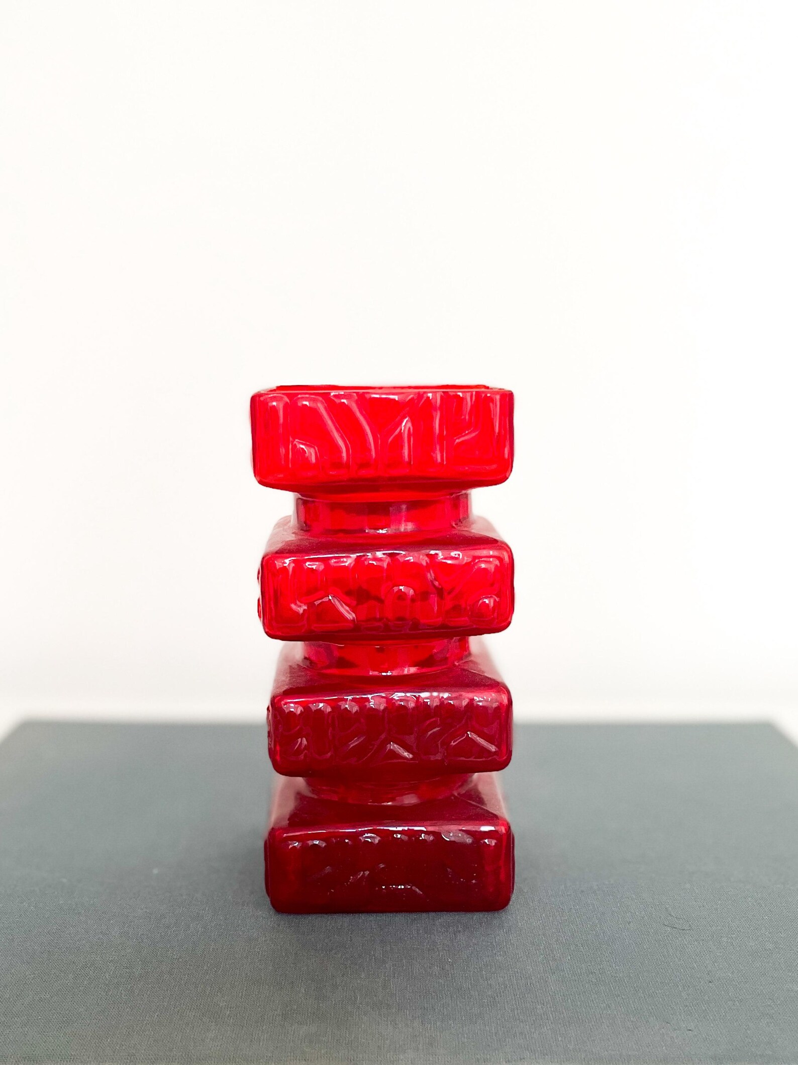 Rare 1960s Vintage Red Glass Vase – Helena Tynell Pala With Intricate ...