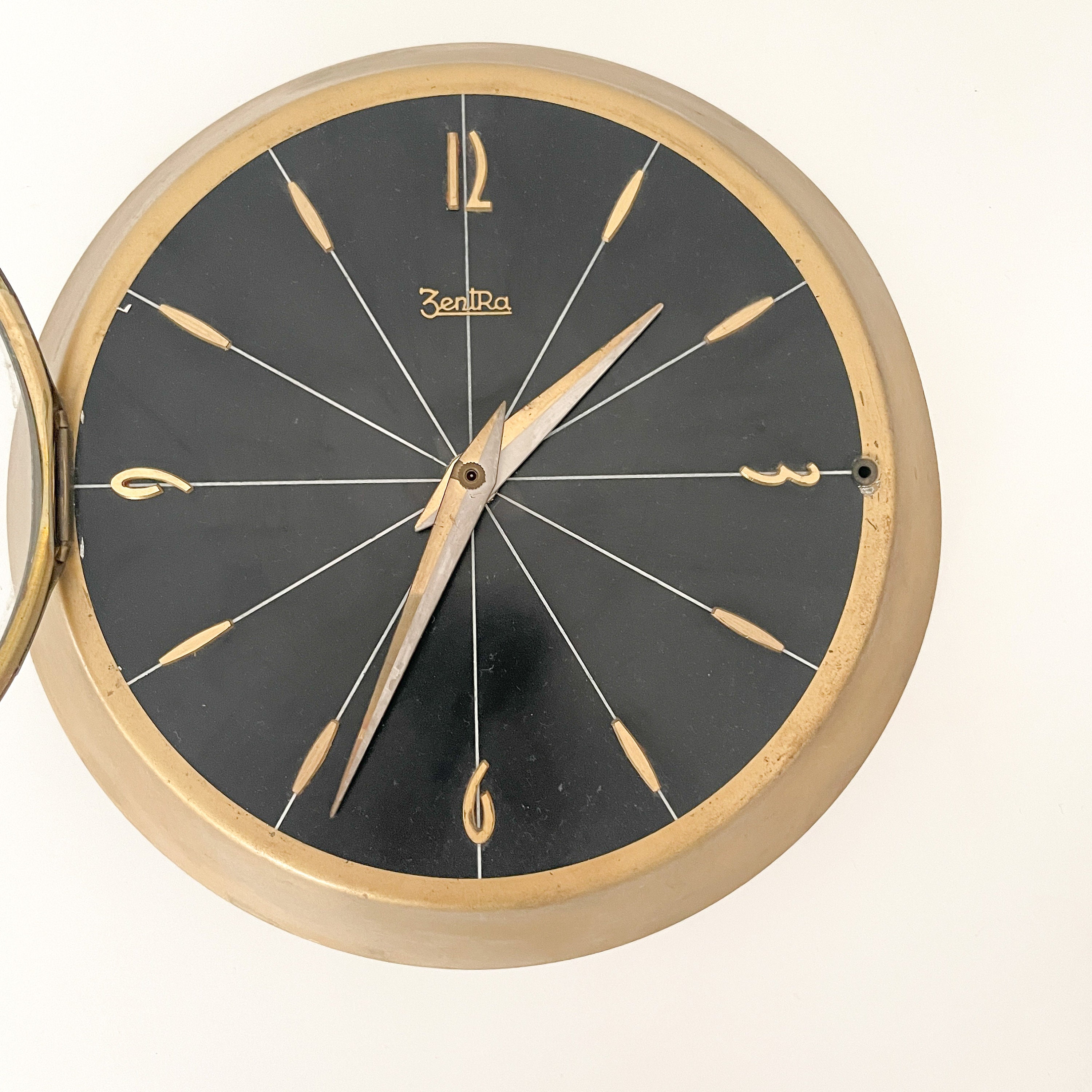 Mid Century Wall Clock by Zentra Black Brass Modernist 1950s 50s - Etsy