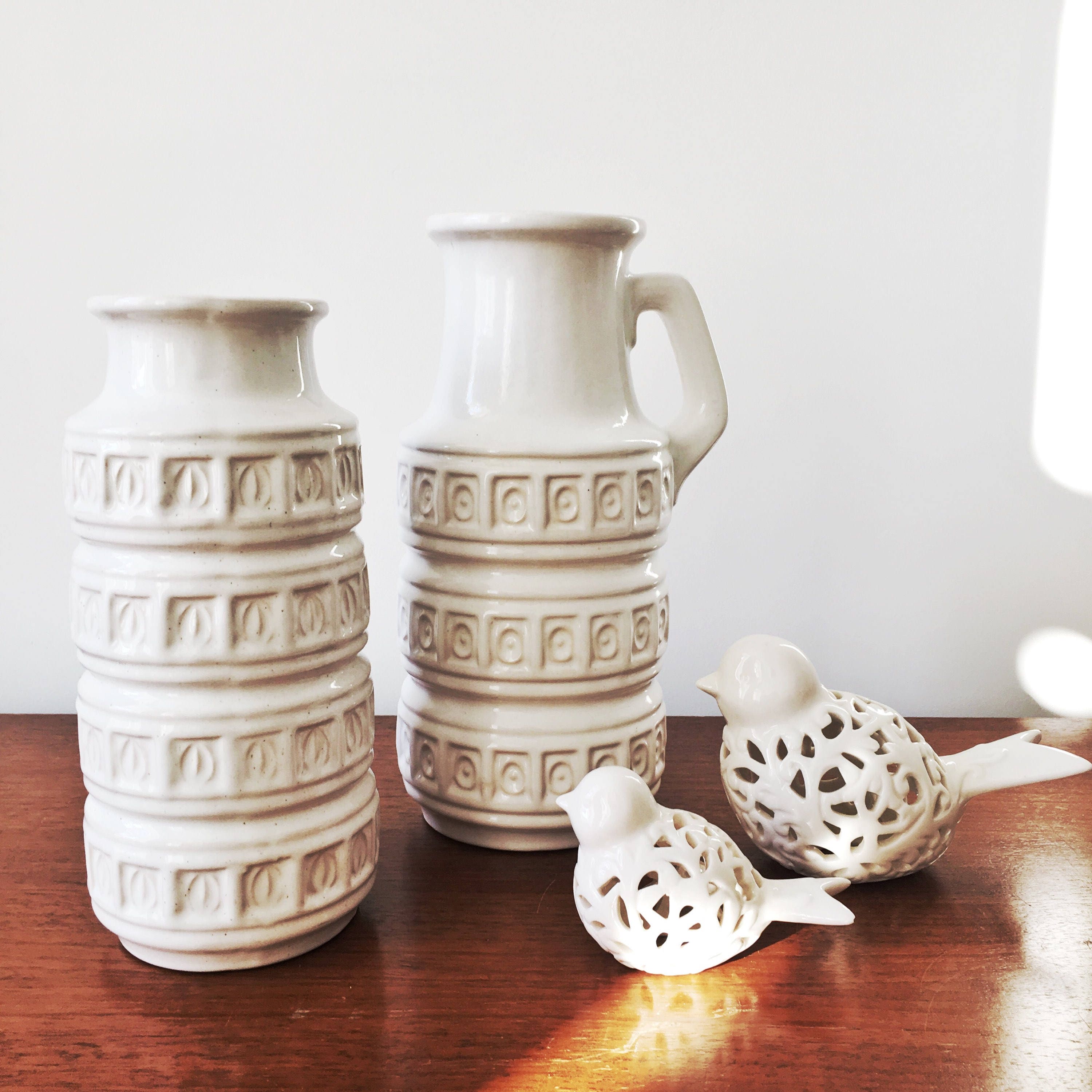 West German Pottery Handled Vase Scheurich White Alaska Tundra 60s 70s ...