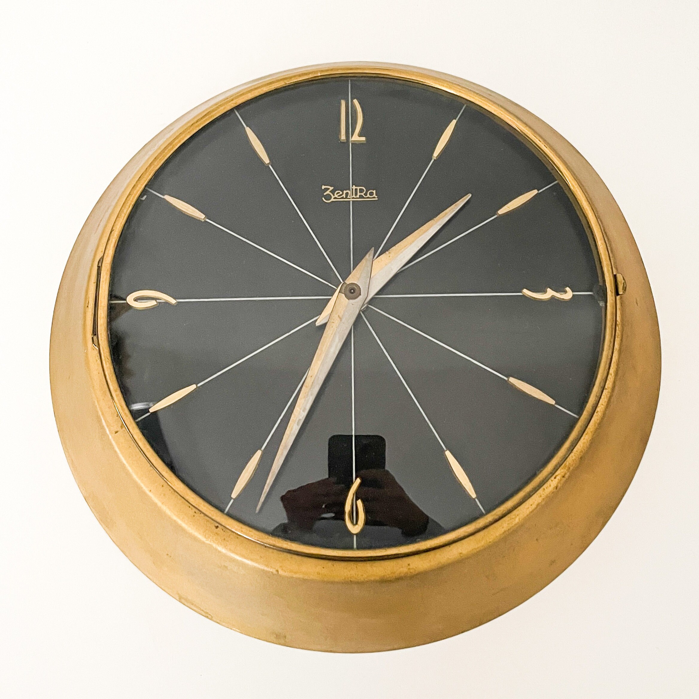 Mid Century Wall Clock by Zentra Black Brass Modernist 1950s 50s - Etsy