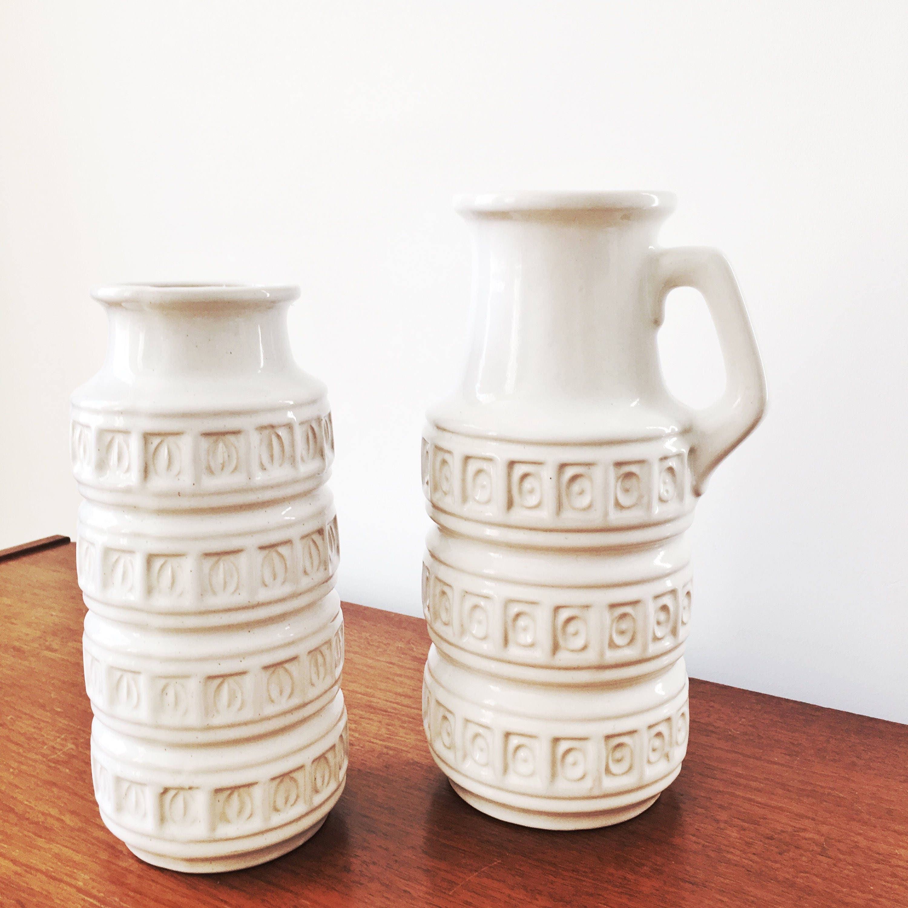 West German Pottery Handled Vase Scheurich White Alaska Tundra 60s 70s ...