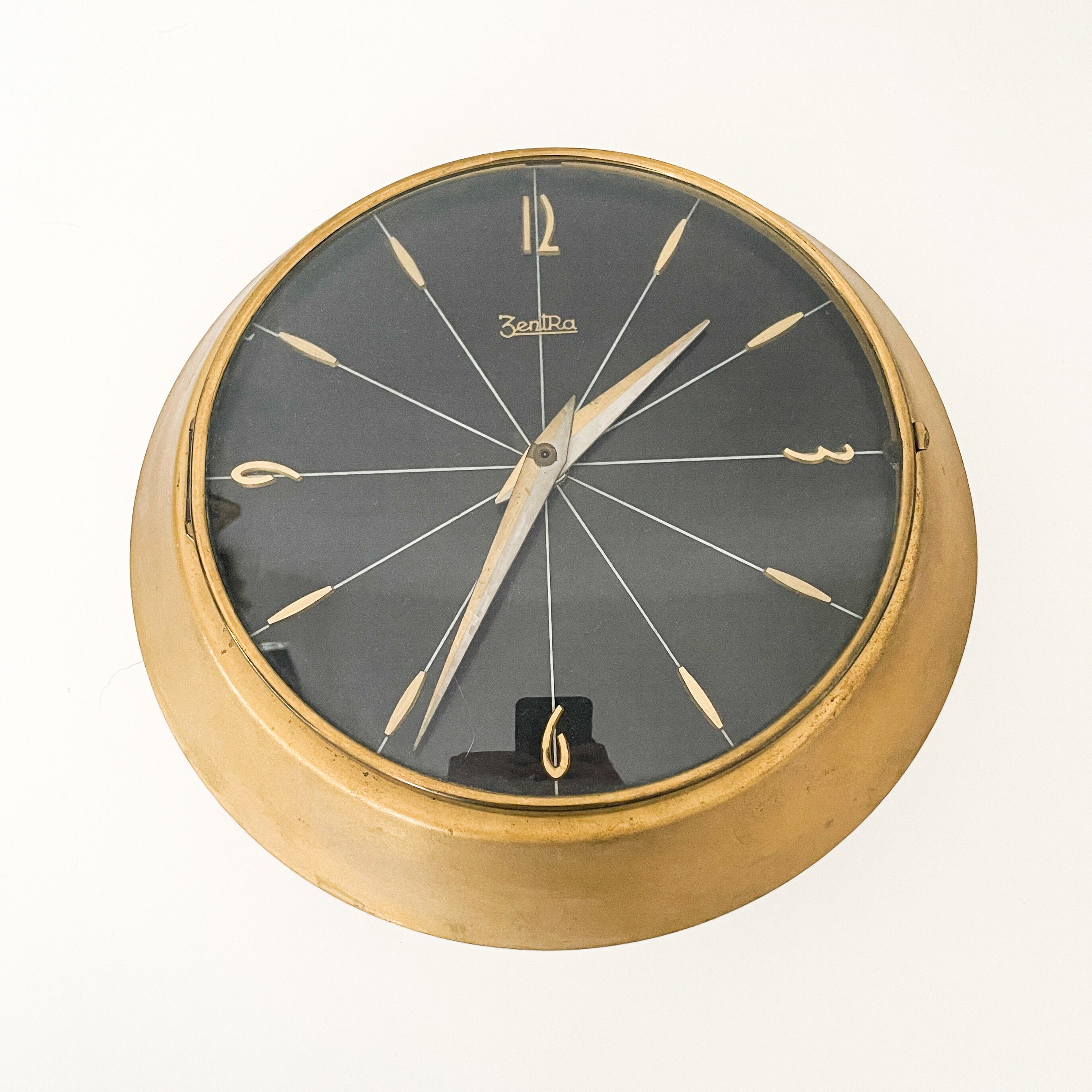 Mid Century Wall Clock by Zentra Black Brass Modernist 1950s 50s - Etsy