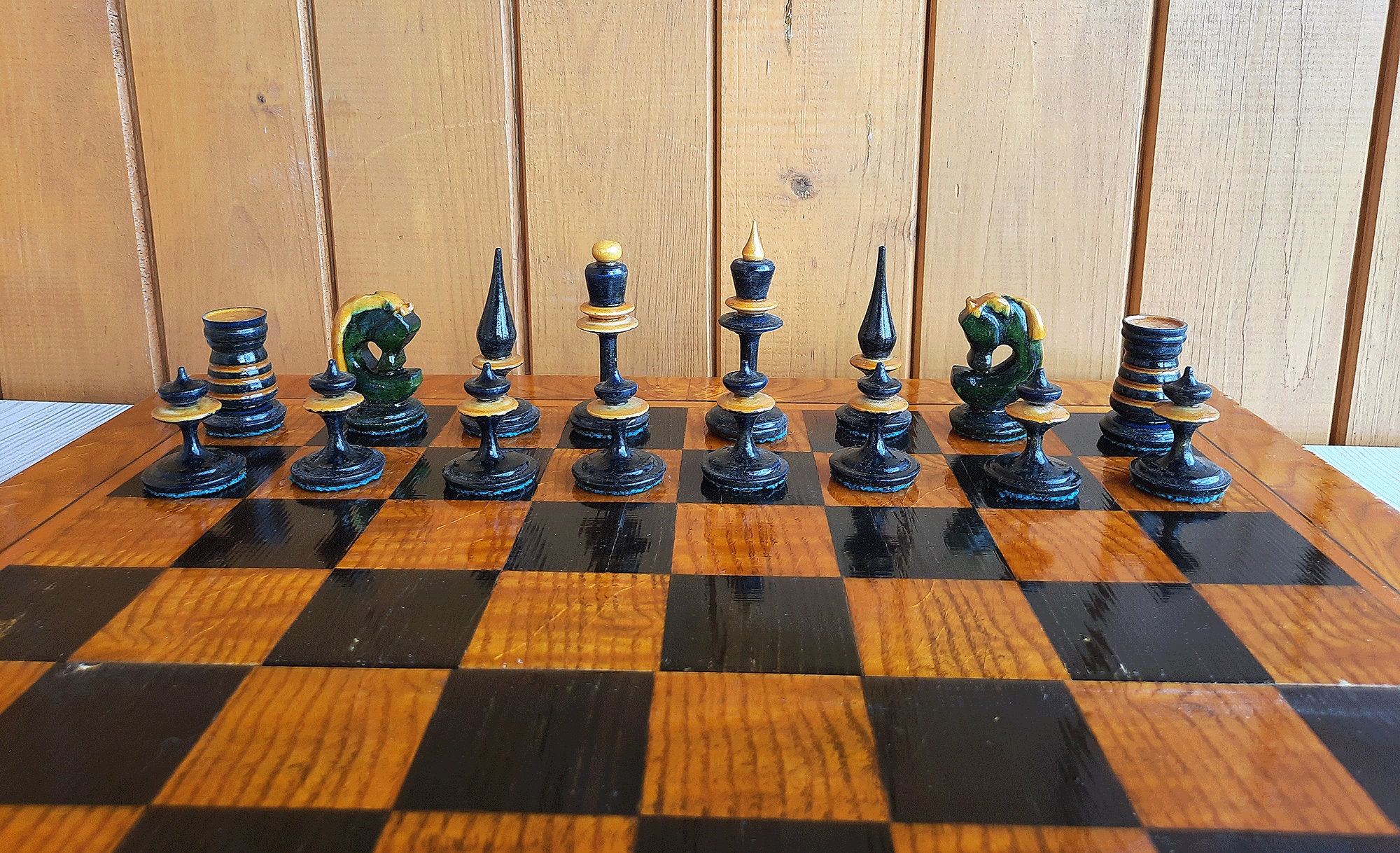 Hamdmade wooden soviet russian chess set vintage | Etsy