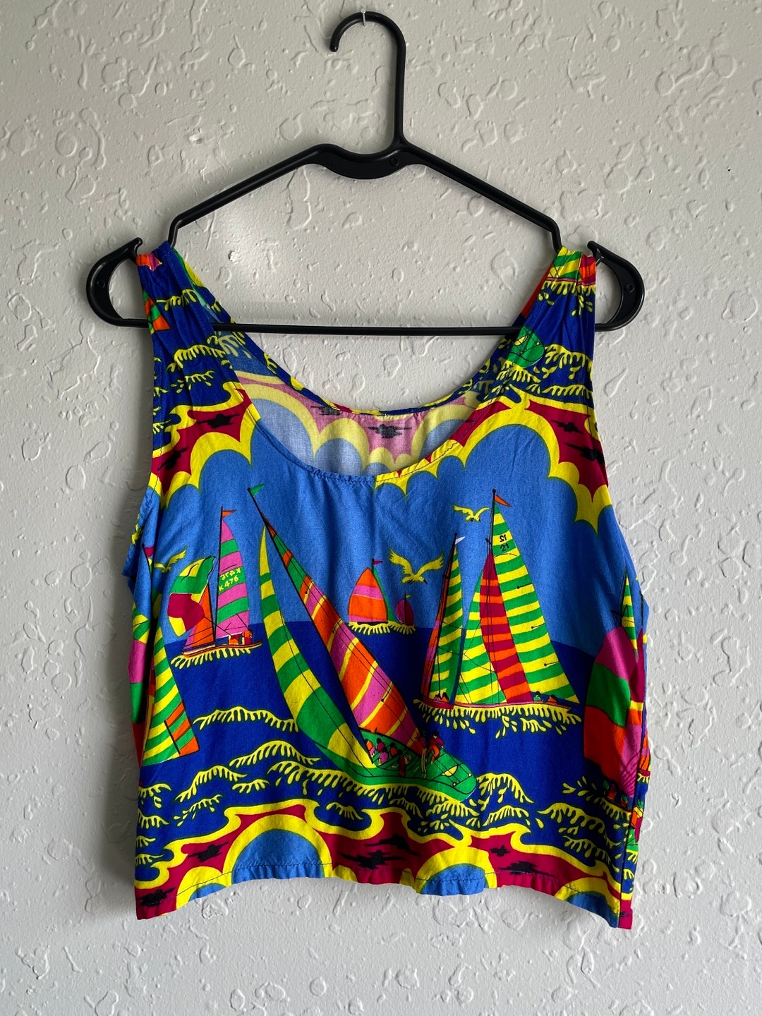 Vintage Graphic Crop Top | Sailboats Design Top | - Etsy