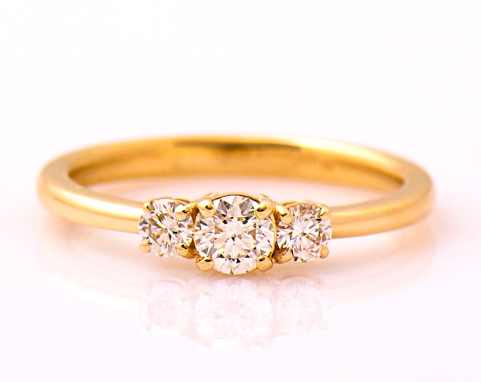 Three Stones Engagement Ring, Delicate Three Diamonds Ring, 14K / 18K White Gold, Diamond ...
