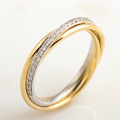 Three Tone Ring 14K / 18K Gold Diamonds Band Anniversary - Etsy