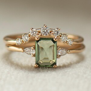 Emerald Cut Green Sapphire Set, 14K / 18k Rose Gold, Matching Wedding ...