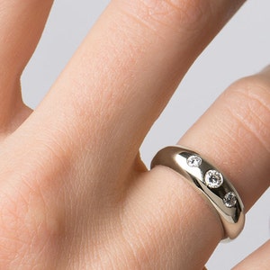 Bombe Universe Engagement Ring, Three Stone Diamond Band, 18K White ...