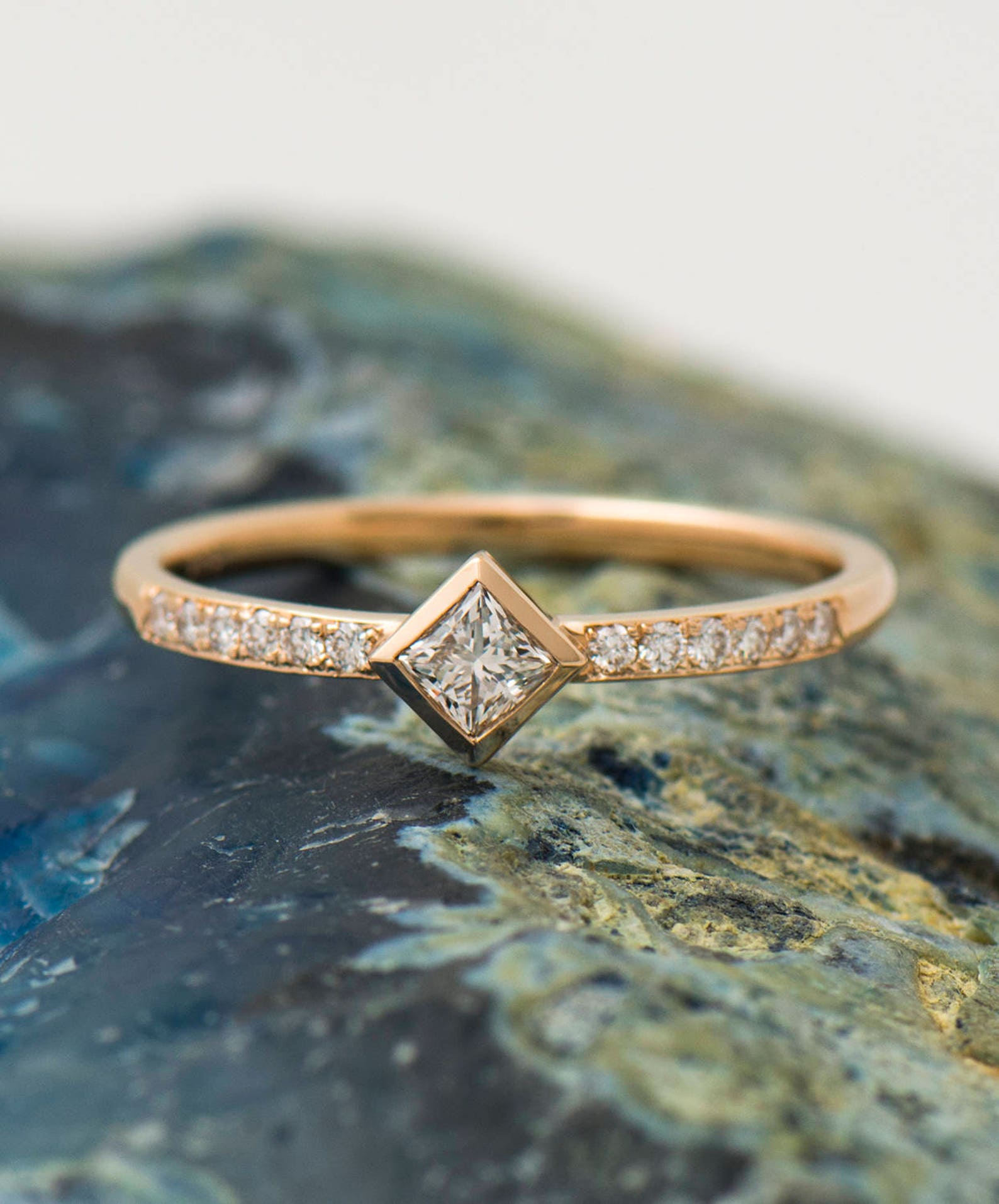 Rhombus Square Diamond Engagement Ring 14K / 18K Rose Gold - Etsy