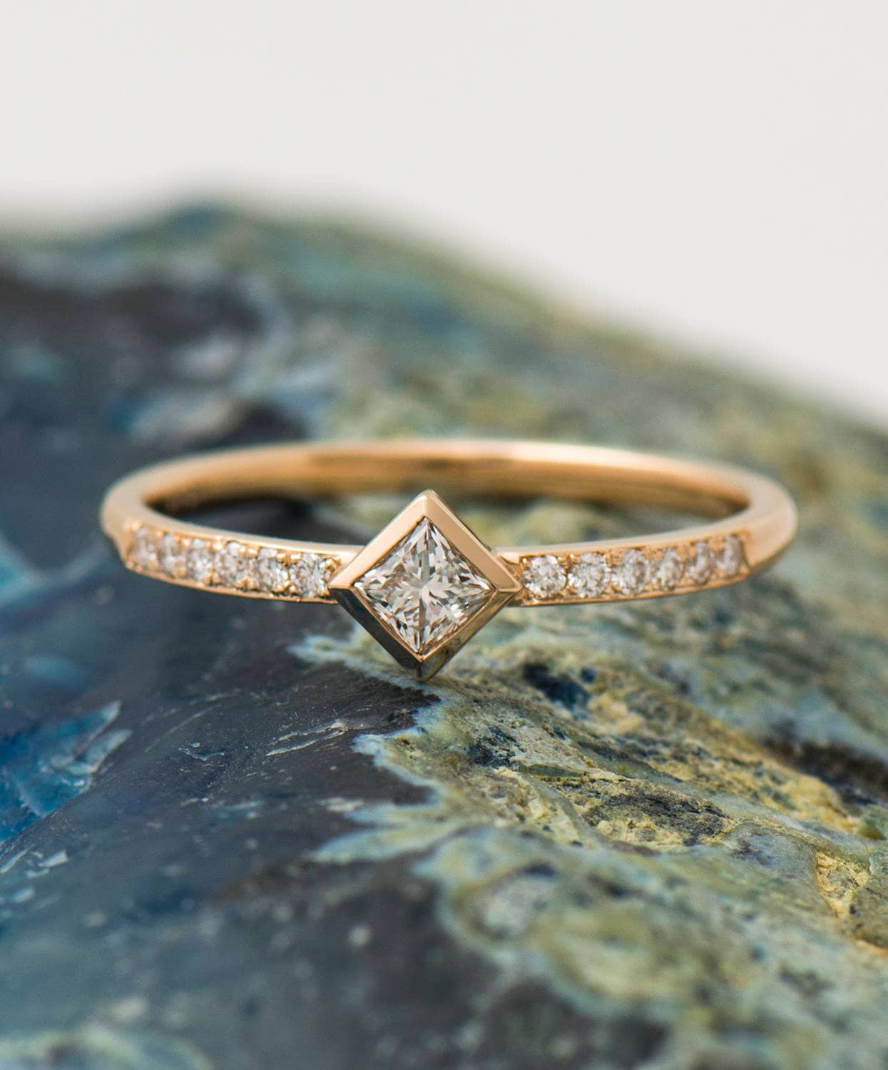 Rhombus Square Diamond Engagement Ring 14K / 18K Rose Gold - Etsy