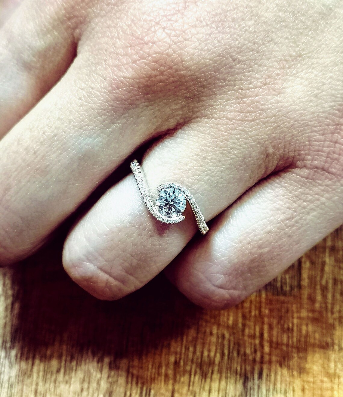 Bypass Engagement Ring 14K / 18K Yellow Gold Ring Pave Ring | Etsy