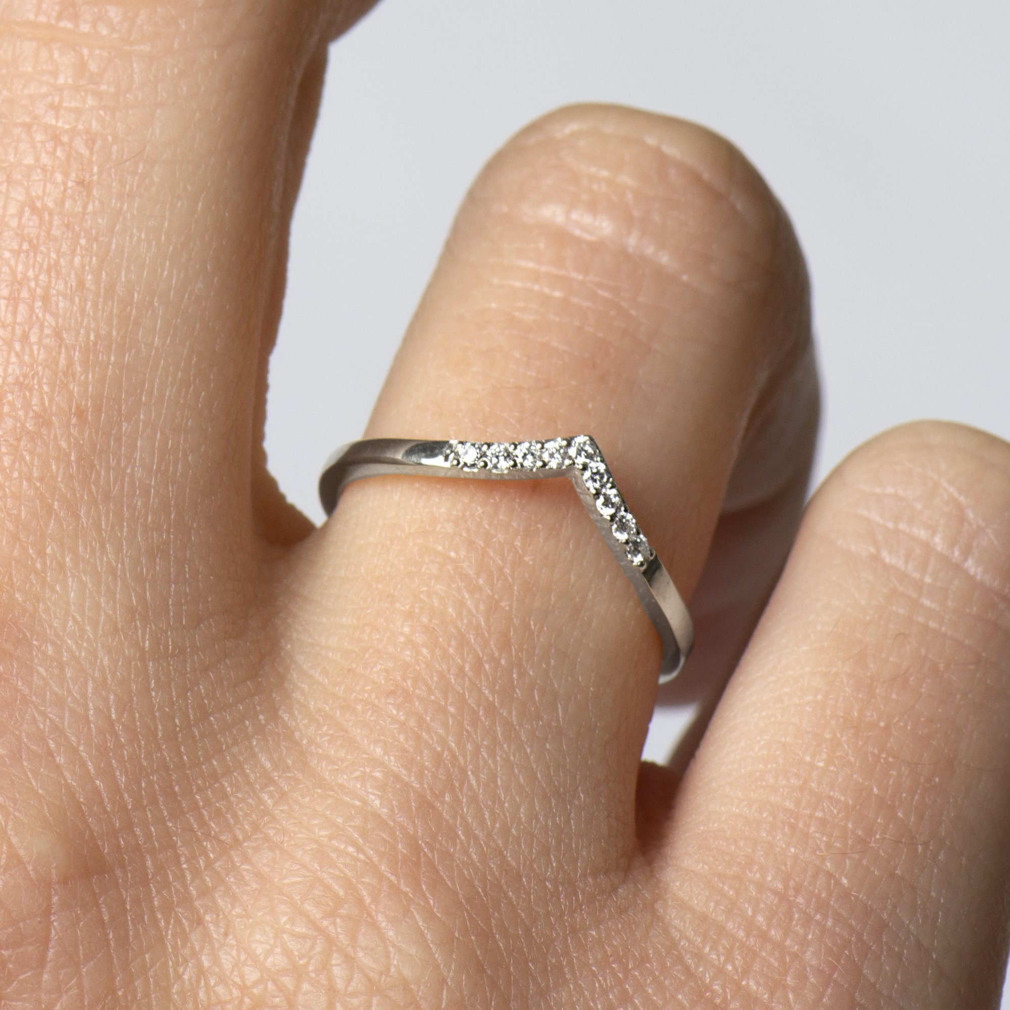V Diamonds Ring 14K White Gold Chevron Ring V Shaped Ring | Etsy