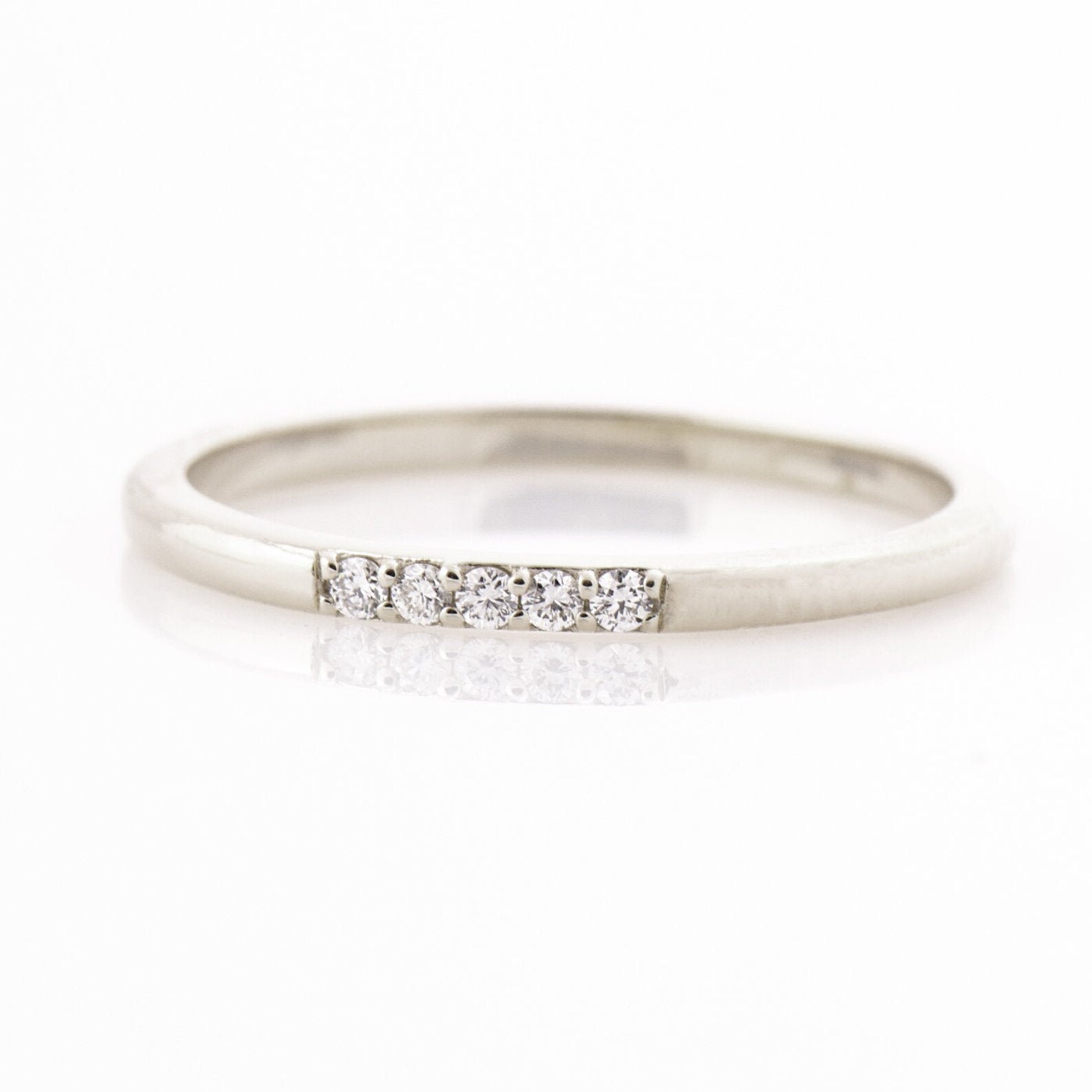 1.5 Mm 5 Diamonds Ring, Stack Diamonds Band, 14K / 18K White Gold ...