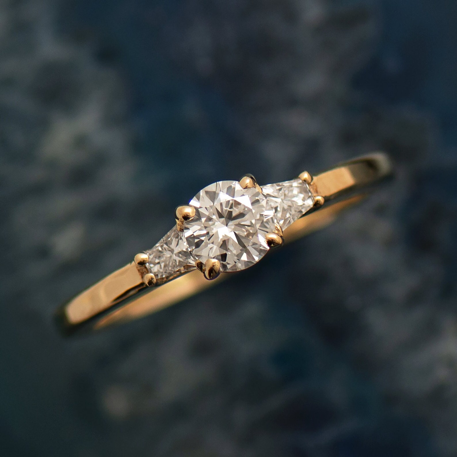 Unique Shape Diamond Ring, Three Stones Engagement Ring, Tapered Three ...