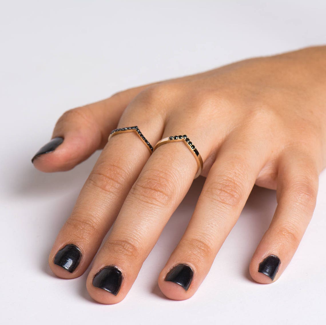 Wide V Shape Black Diamond Ring Black Diamonds Wedding Ring - Etsy