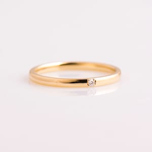2 Mm Single Diamond Ring, 14K / 18K Yellow Gold, Smooth Wedding Ring ...