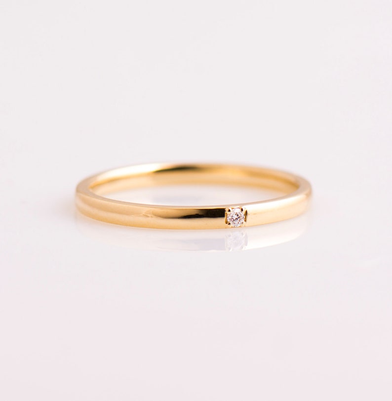 2 Mm Single Diamond Ring 14K / 18k Yellow Gold Smooth | Etsy