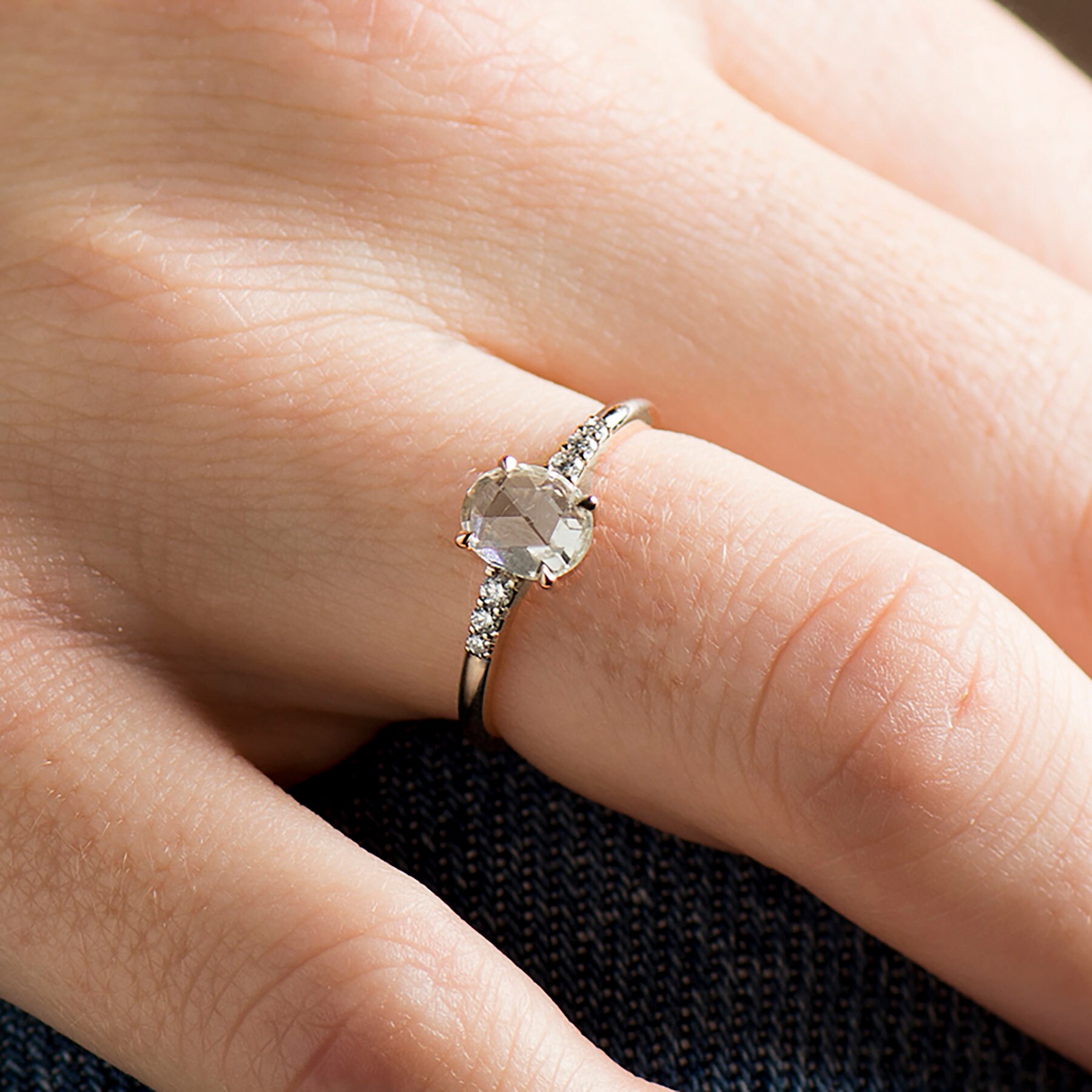 Rose Cut Engagement Ring 14k / 18k White Gold Delicate | Etsy