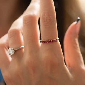 Rubies Stack Ring 14K / 18K Yellow Gold, Natural Red Ruby Ring, Ruby Stacking Ring, Half ...