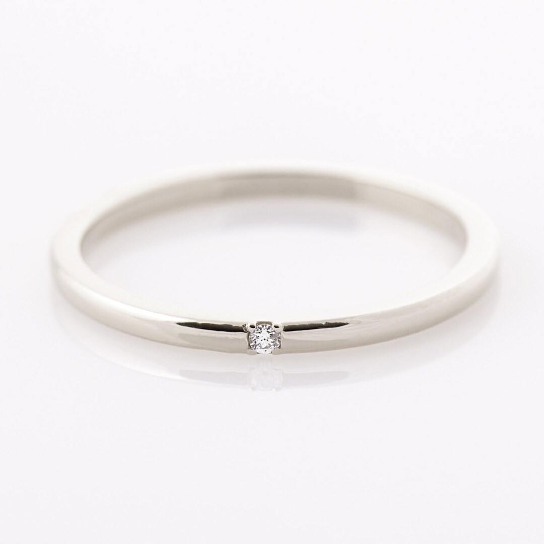 1.5 Mm Single Diamond Ring, 14K / 18K White Gold Ring, Stack Diamond ...