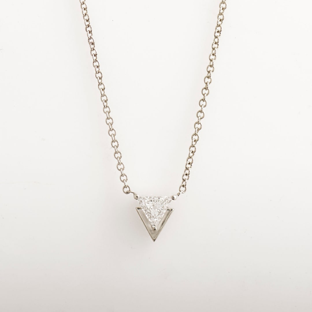 Triangle Diamond Necklace, 14K/ 18K White Gold Necklace, Feminine ...