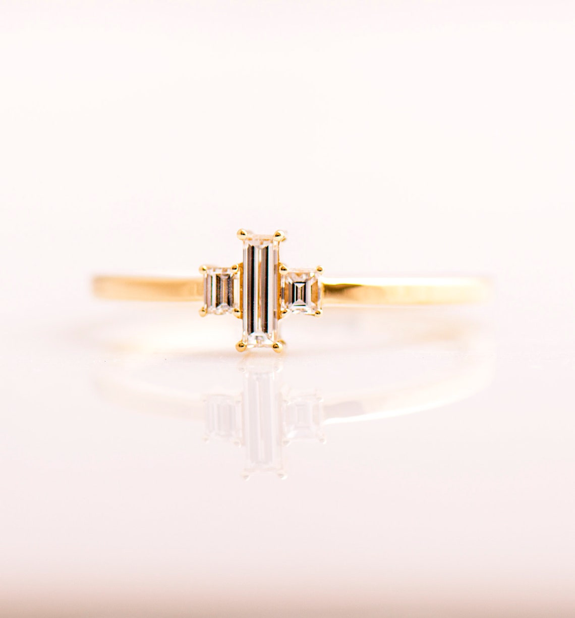 Three Stones Baguette Ring 14K / 18k Yellow Gold Baguette | Etsy
