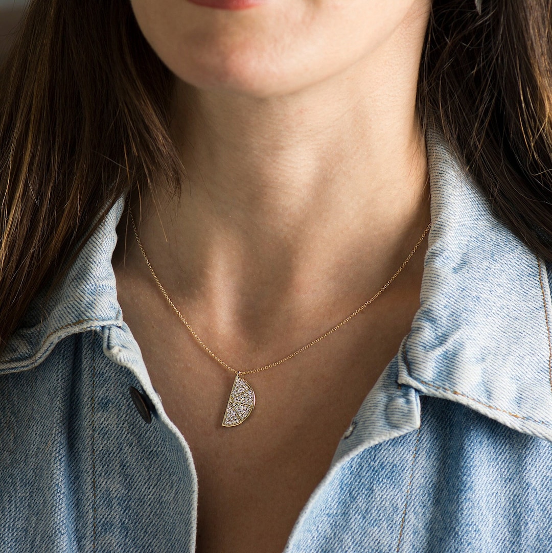 Lemon Slice Pendant, 14K / 18K Yellow Gold, Lemon Necklace, Lemon ...