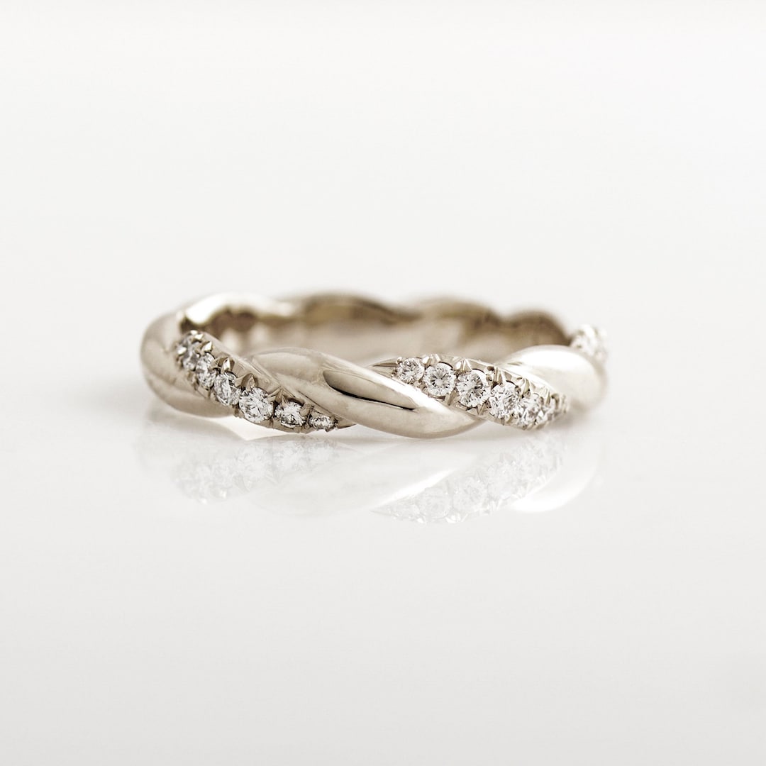 4 MM Braided Diamonds Ring, 14K / 18K White Gold Ring, Rope Ring ...