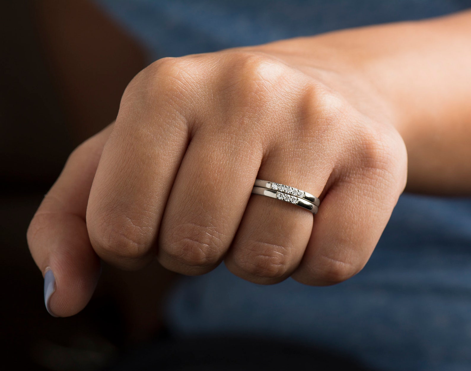 2 Mm Three Diamond Ring 14K / 18k White Gold Smooth Wedding - Etsy