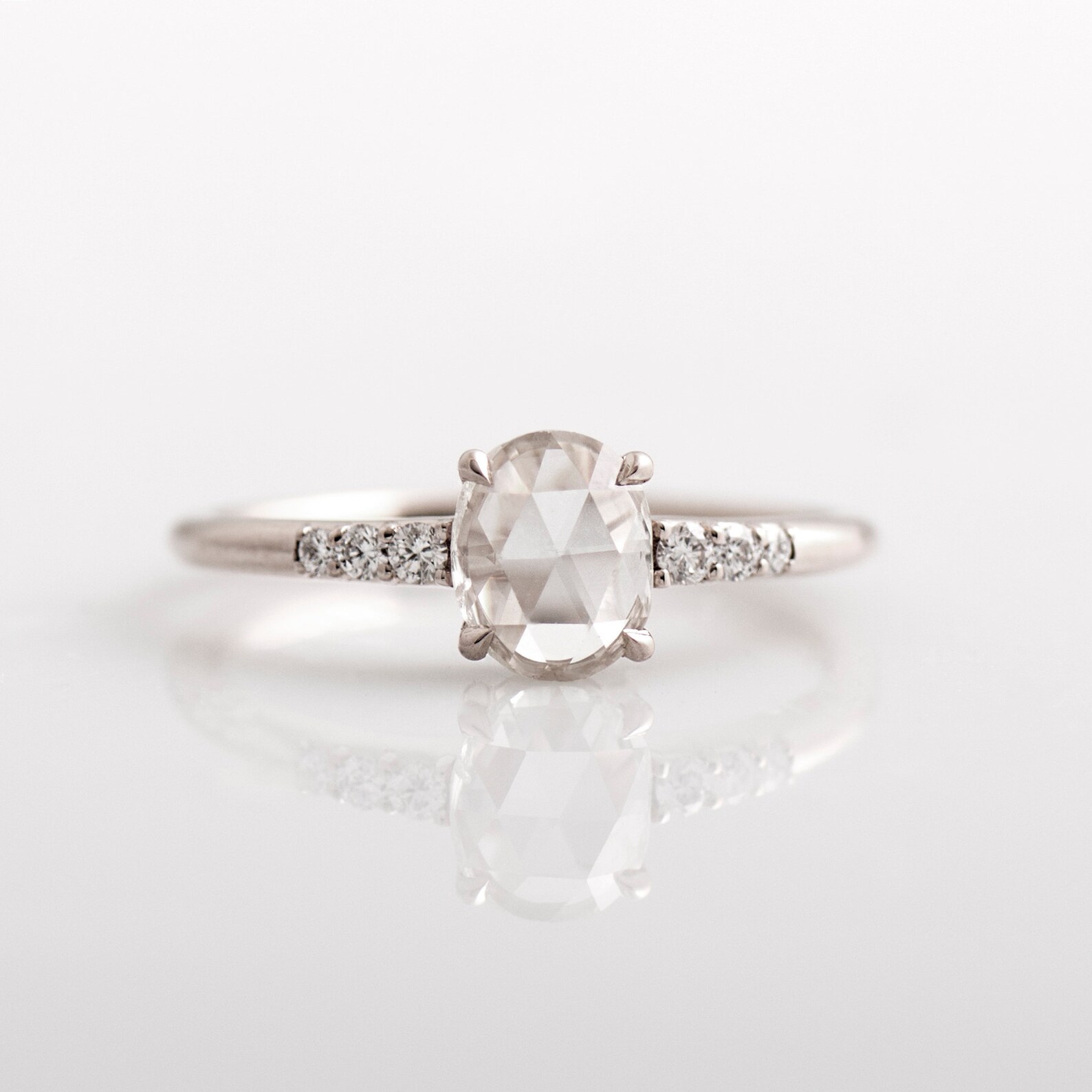 Rose Cut Engagement Ring 14k / 18k White Gold Delicate - Etsy