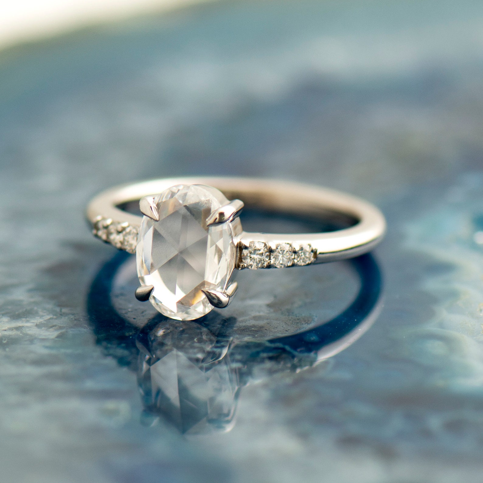 Rose Cut Engagement Ring 14k / 18k White Gold Delicate - Etsy