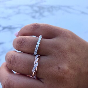 4 MM Braided Diamonds Ring, 14K / 18K White Gold Ring, Rope Ring ...