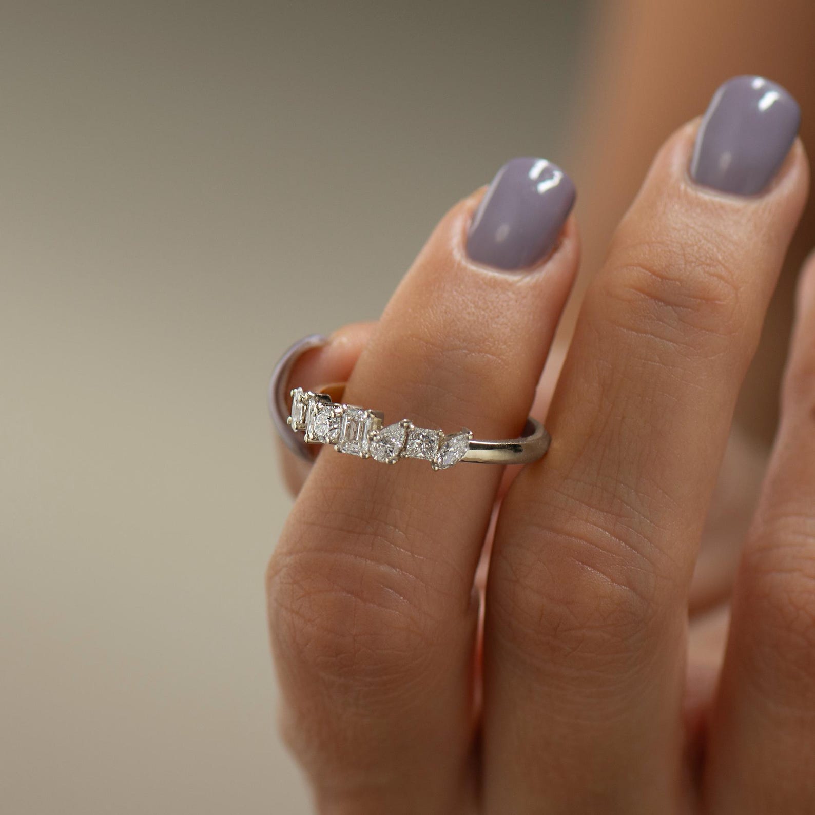 Multi Shape Diamonds Ring, 14K / 18K White Gold, Diamond Ring, Stacking ...