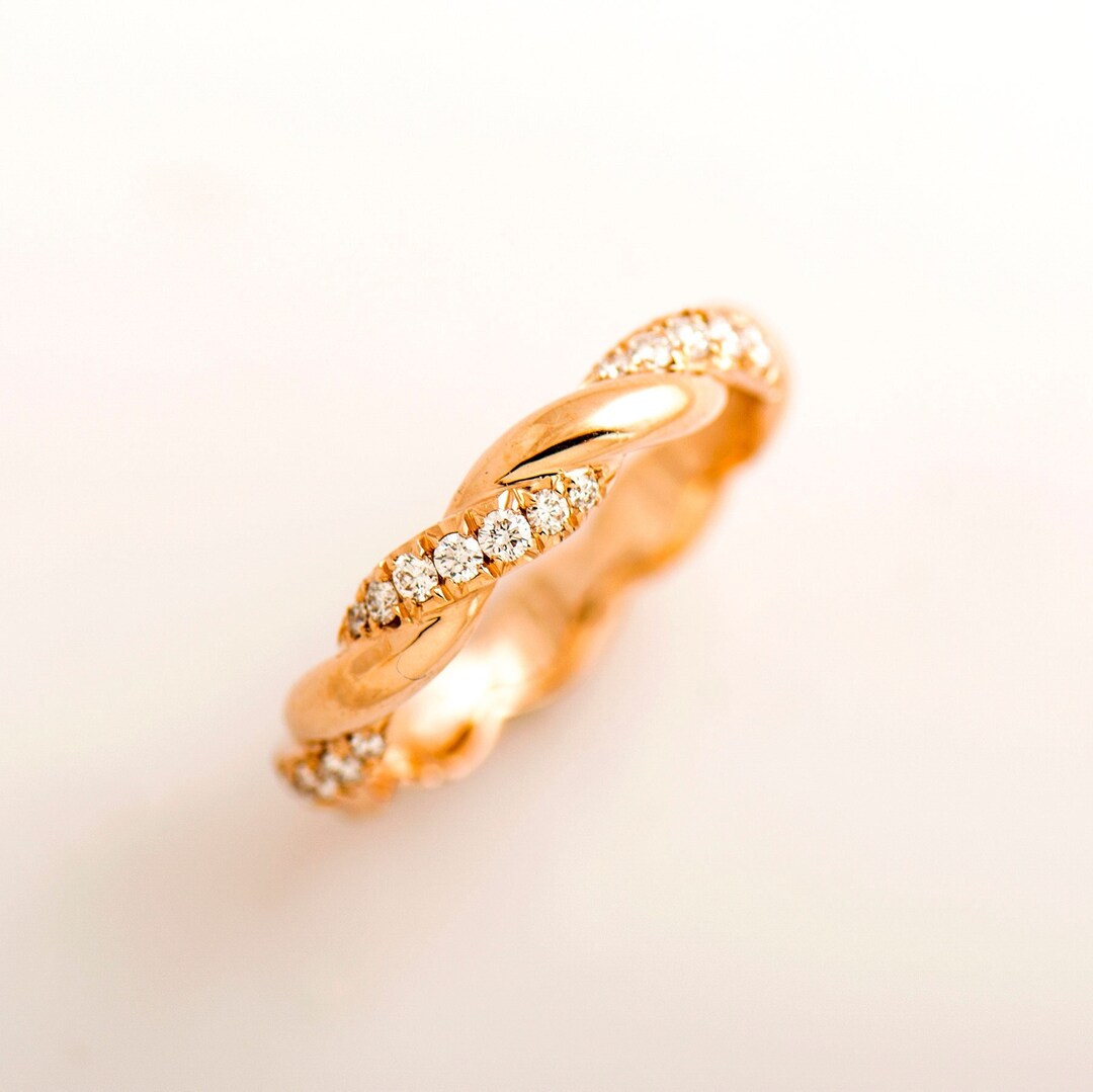 4 MM Braided Diamonds Ring, 14K / 18K Rose Gold Ring, Rope Ring ...