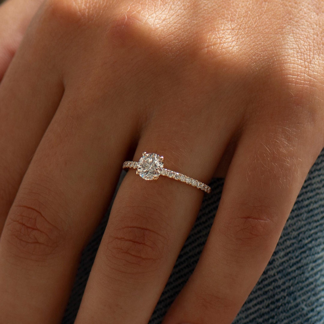 Classy Pave Engagement Ring, 14K / 18K Rose Gold, Engagement Diamond ...