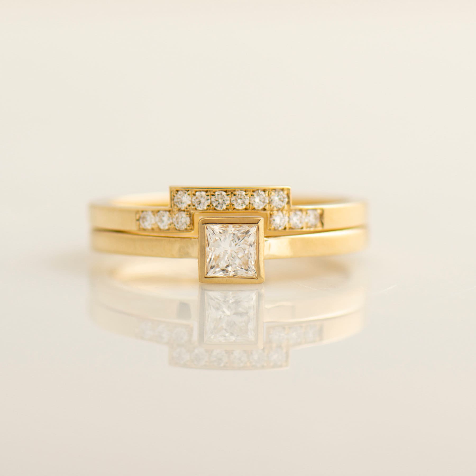 Princess Diamond Set, 14K Yellow Gold Diamond Set, Engagement Ring Set ...