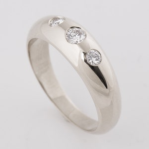 Bombe Universe Engagement Ring, Three Stone Diamond Band, 18K White ...