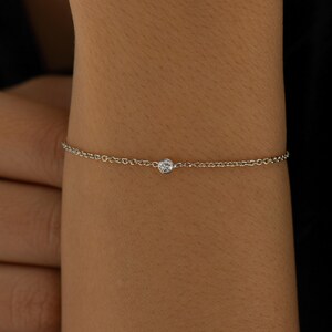 Minimal Diamond Bracelet, 14K / 18K Gold, Solitaire Diamond Bracelet, Delicate Diamond Bracelet ...