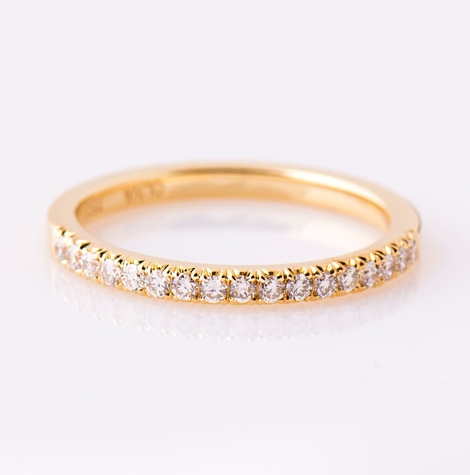 2 MM Pave Diamond Ring 14K / 18K Yellow Gold Half Eternity - Etsy